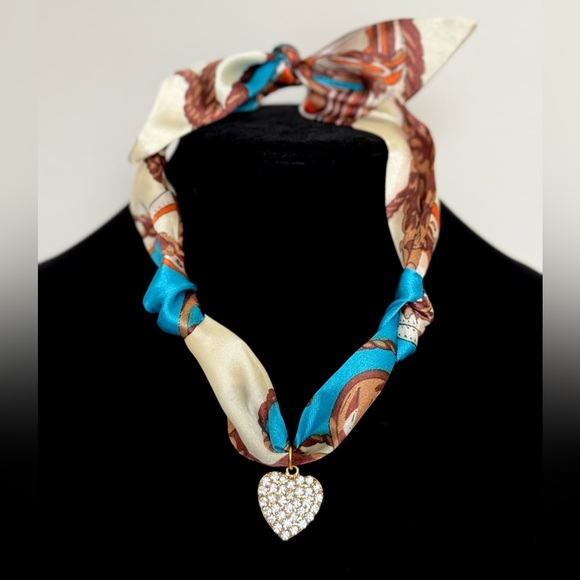 Jewelry | Elegant Silk Scarf Necklace With Heart Pendant | Poshmark